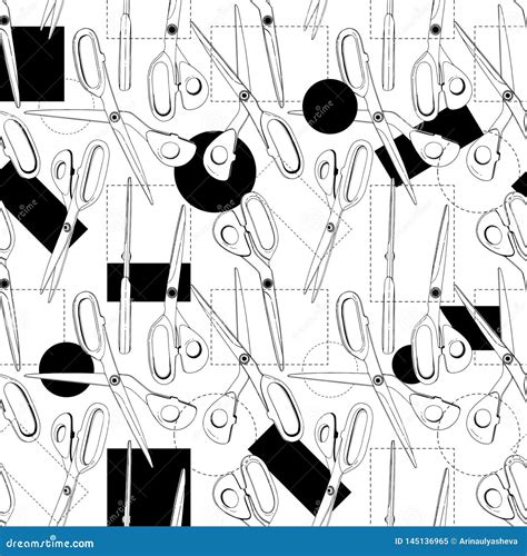 Professional Scissors Cutting Pattern Tailors Vector Line Drawing Cut