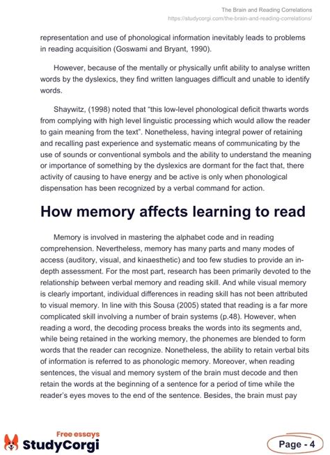 The Brain And Reading Correlations Free Essay Example