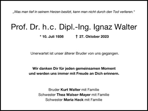 Traueranzeigen Von Ignaz Walter Augsburger Allgemeine Zeitung
