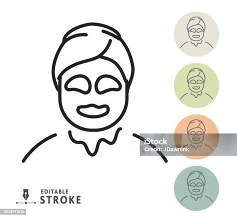 현대 스킨케어 및 뷰티 트리트먼트 페이셜 마스크 씬 라인 스타일 편집 가능한 스트로크 각질제거에 대한 스톡 벡터 아트 및 기타