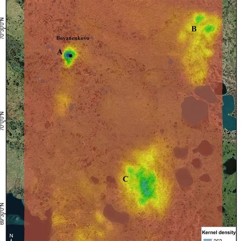 hotspot cluster kernel density map showing smoothed spatial location of