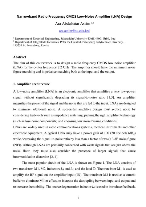 Pdf Narrowband Radio Frequency Cmos Low Noise Amplifier Lna Design