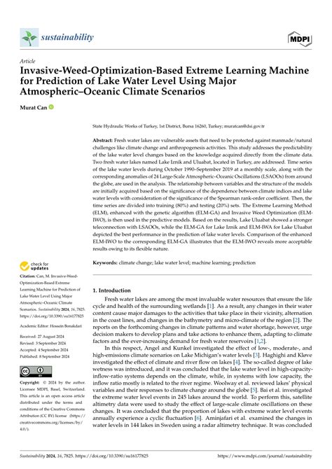 Pdf Invasive Weed Optimization Based Extreme Learning Machine For Prediction Of Lake Water