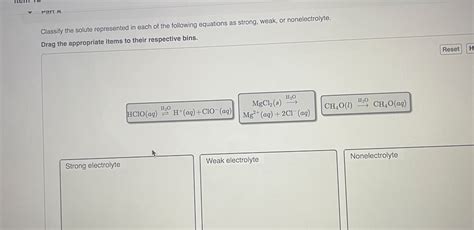 Solved Part Classify The Solute Represented In Each Of The Chegg Com