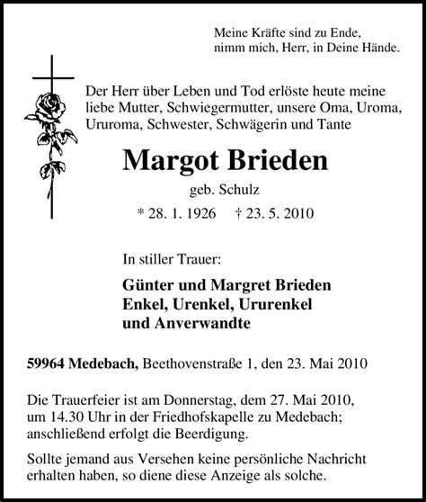 Traueranzeigen Von Margot Brieden Trauer In Nrw De