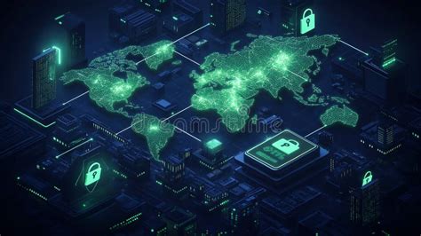 Futuristic Digital World Map Showing Global Cybersecurity Connections