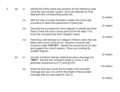 Solved A I Identify The Parity Check Bits Positions For Chegg Com
