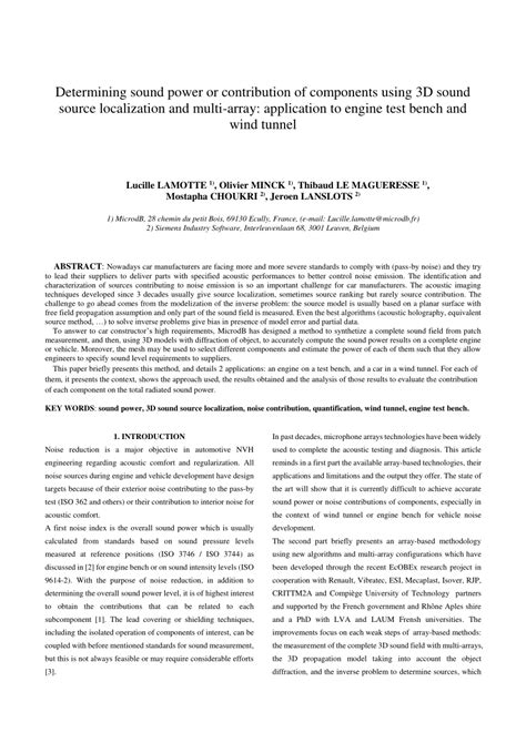 Pdf Determining Sound Power Or Contribution Of Components Using 3d Sound Source Localization