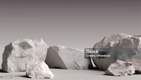 바위 제품 디스플레이 배경 흰색 돌 요소 개체 배치 모형 산 파편 장식 방 3d 렌더링 0명에 대한 스톡 사진 및 기타 이미지 0명 개념 건설 플랫폼 Istock