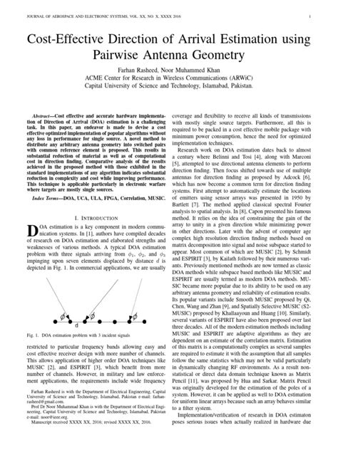 Cost Effective Direction Of Arrival Estimation Using Pairwise Antenna Geometry1 Pdf Matrix
