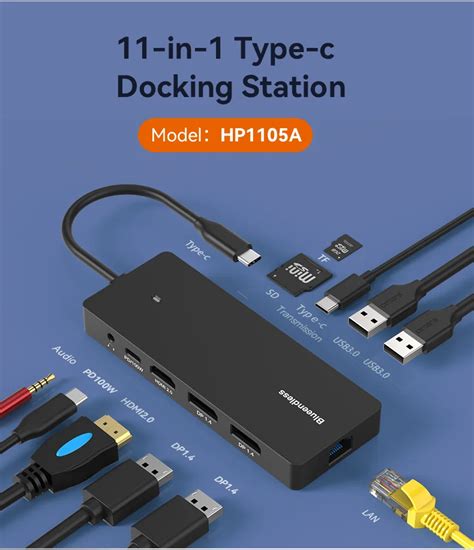 Full Aluminum Usb C Docking Station In Hub Display Dp K Hd Dp Usb Type C Data