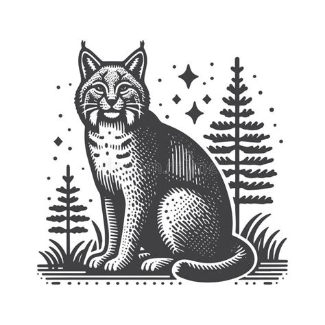 Bobcat Sitting Vintage Retro Vector Icon Logo Illustration Design Stock Vector Illustration