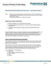 Lab Sheet Week 1 ITECH1102 Networking And Security Docx Faculty Of Science Technology