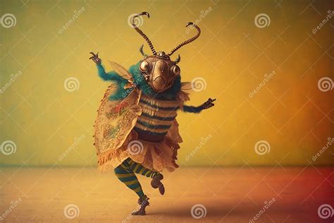 Bug In Boho Clothes Joyfully Dancing Concept Of Anthropomorphic And Whimsical Created With