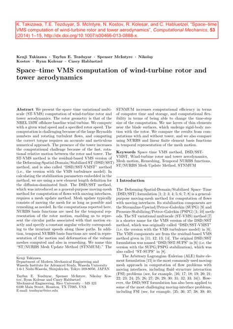 pdf space time vms computation of wind turbine rotor and tower