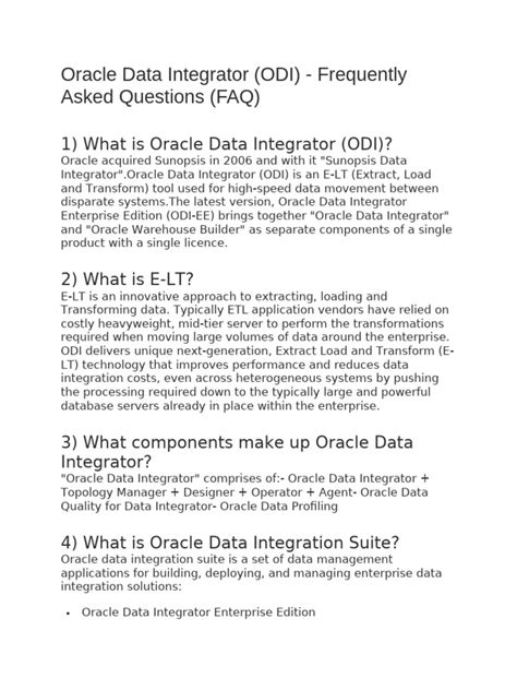 Oracle Data Integrator Odi Frequently Asked Questions Faq Pdf Databases Ibm Db2
