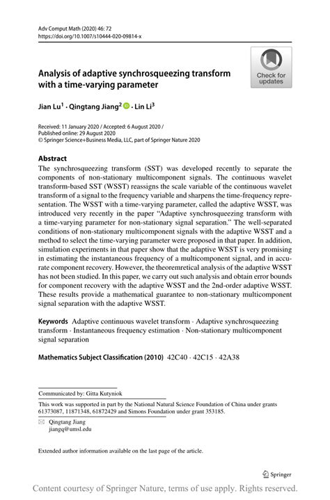 Analysis Of Adaptive Synchrosqueezing Transform With A Time Varying