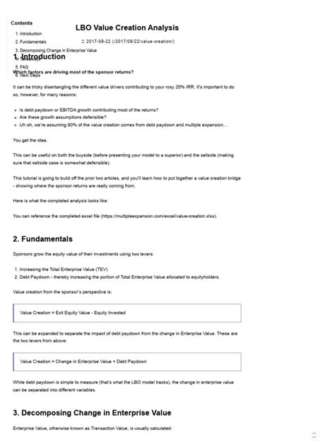 Lbo Value Creation Analysis Pdf Leveraged Buyout Revenue