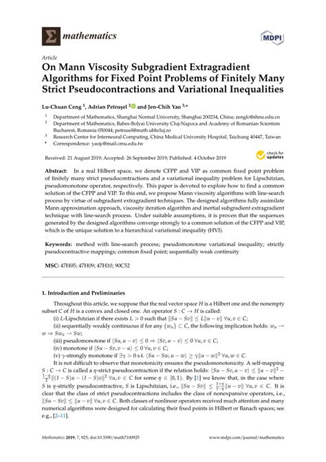 Pdf On Mann Viscosity Subgradient Extragradient Algorithms For Fixed Point Problems Of