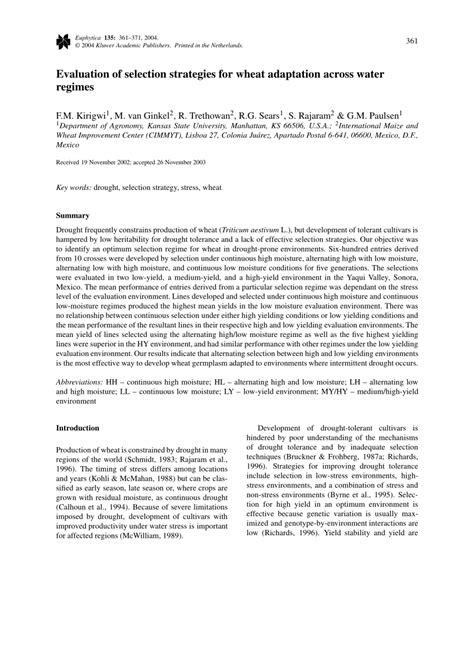 Pdf Evaluation Of Selection Strategies For Wheat Adaptation Across
