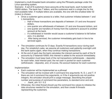 Solved Implement A Multi Threaded Bank Simulation Using The