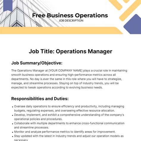 Free Business Operations Job Description Template To Edit Online