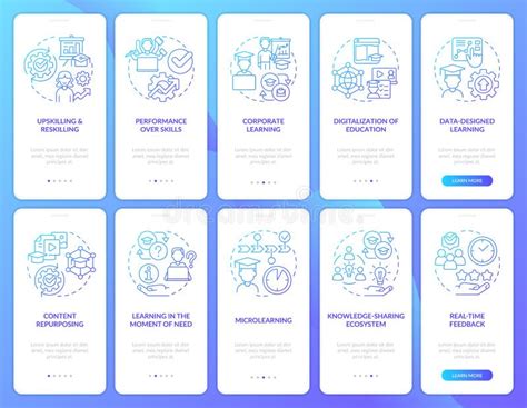 Skills For Career Success Blue Gradient Onboarding Mobile App Screen Set Stock Vector