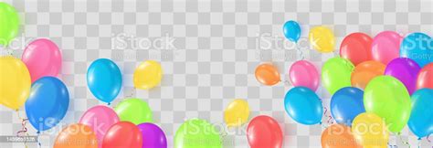 벡터 다채로운 풍선은 투명 한 배경에 격리 되어 있습니다 기념일 생일 파티 디자인을 위한 현실적인 축제 3d 헬륨 풍선 템플릿 벡터 그림 노랑에 대한 스톡 벡터 아트 및