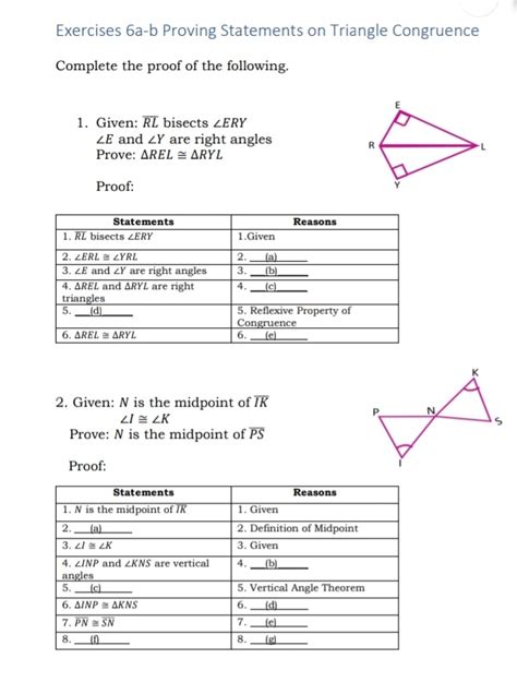 Solved Exercises A B Proving Statements On Triangle Congruence Complete The Proof Of The
