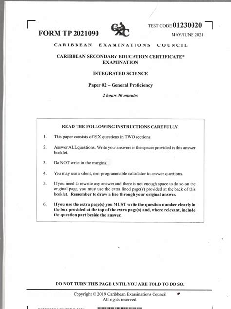 Csec Intergrated Science June 2021 P2 Pdf