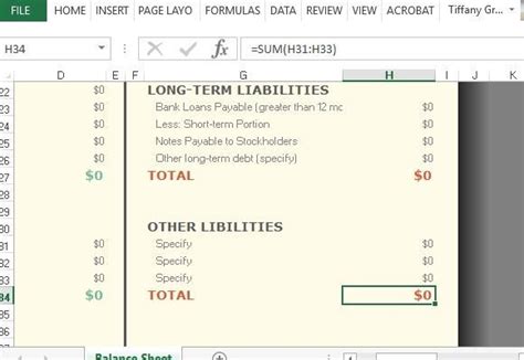 Opening Day Balance Sheet For Excel