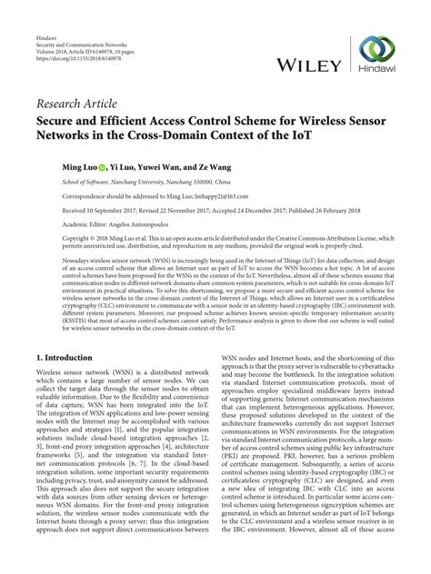 Pdf Secure And Efficient Access Control Scheme For Wireless Sensor