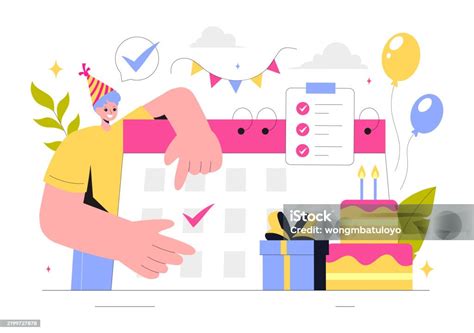 이벤트 플래너 파티 장식 스케줄링 시간 관리 비즈니스 의제 그리고 플랫 스타일 배경에 달력을 특징으로 하는 벡터 일러스트 레이 션 경영자에 대한 스톡 벡터 아트 및 기타