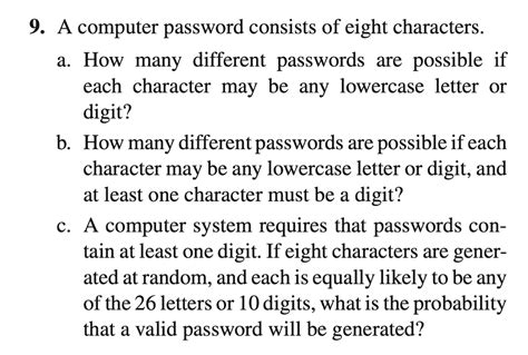Solved 9 A Computer Password Consists Of Eight Characters
