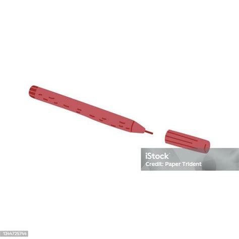 팁과 플라스틱 캡이 있는 오픈 컬러 펠트 펜 그림을 위한 학교 도구 사무실 문구 아이콘입니다 흰색 배경에 격리된 컬러 플랫 벡터