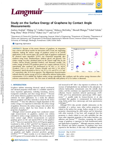 Pdf Study On The Surface Energy Of Graphene By Contact Angle Measurements
