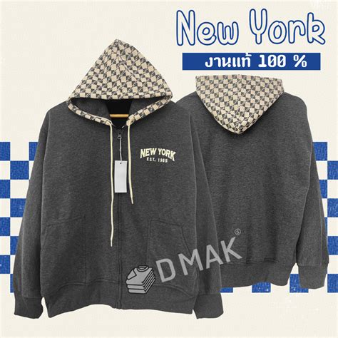[รุ่นสกรีนลายหมวกตาราง New York Limited] เสื้อกันหนาว เสื้อตคลุมแขนยาว ฮู้ด งานพรีเมี่ยม