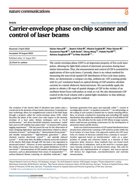Pdf Carrier Envelope Phase On Chip Scanner And Control Of Laser Beams