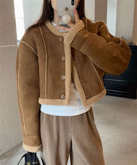 모어라벨 겨울신상 스웨이드 양털 라이더 루즈 무스탕 숏자켓