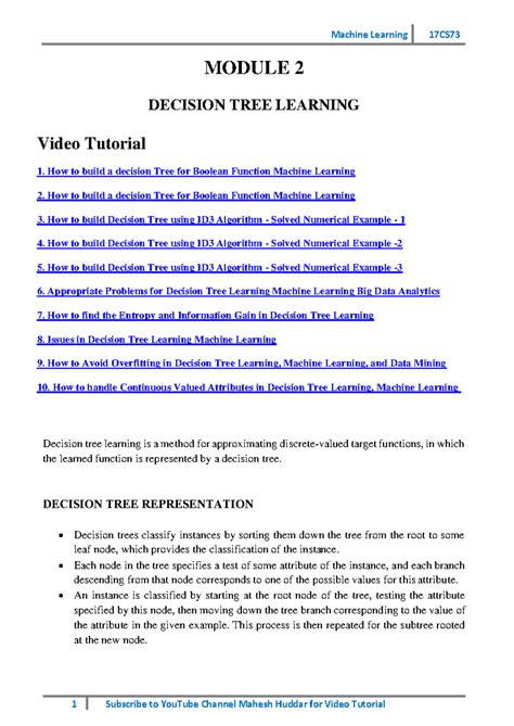 17cs73 Ml Vtupulse Notes Module 2 Decision Tree Learning Video Tutorial How To Build A