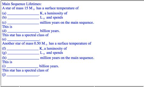 solved main sequence lifetimes a star of mass 15 mo has a
