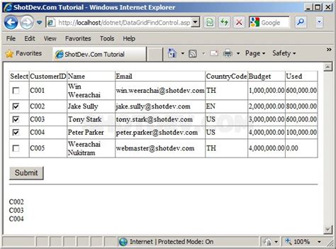 ASP NET Vb Net DataGrid FindControl ShotDev