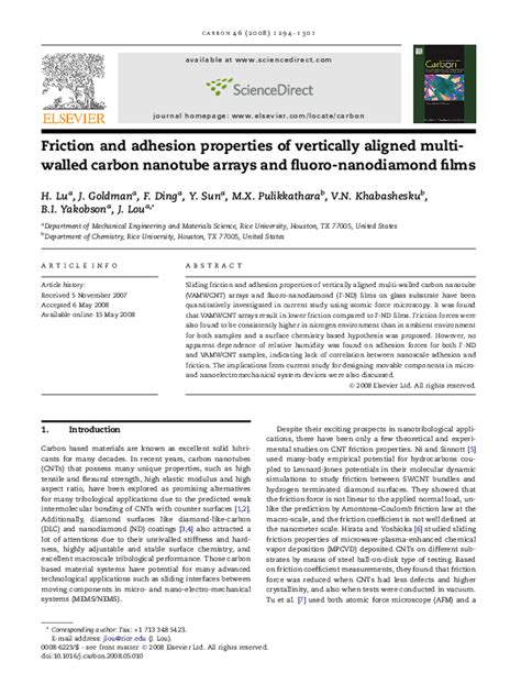 Pdf Friction And Adhesion Properties Of Vertically Aligned Multi Walled Carbon Nanotube Arrays