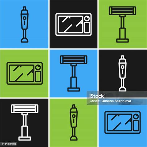 세트 라인 블렌더 전기 히터 및 전자 레인지 아이콘 벡터 가정 생활에 대한 스톡 벡터 아트 및 기타 이미지 가정 생활 가정 주방 가정의 방 Istock