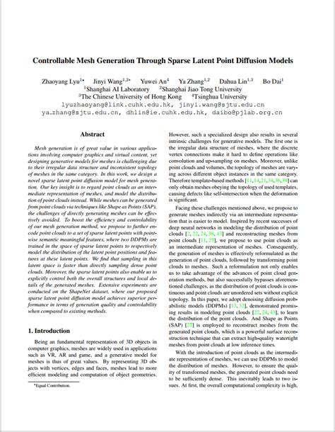 Slide Controllable Mesh Generation Through Sparse Latent Point