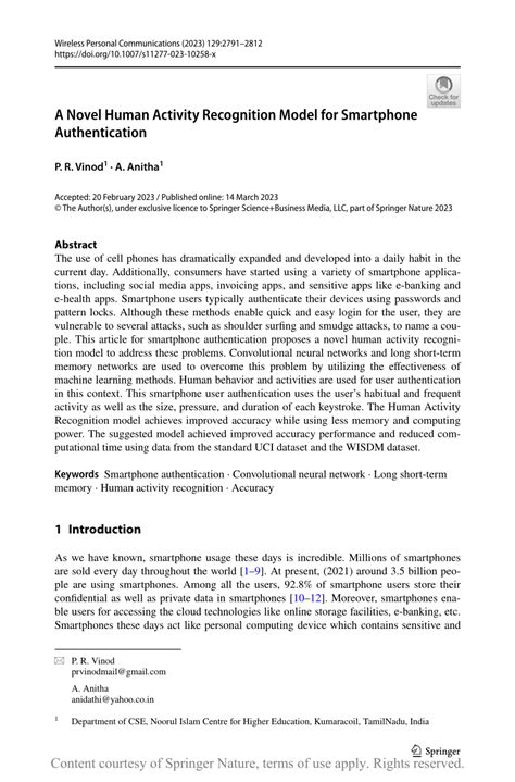 A Novel Human Activity Recognition Model For Smartphone Authentication