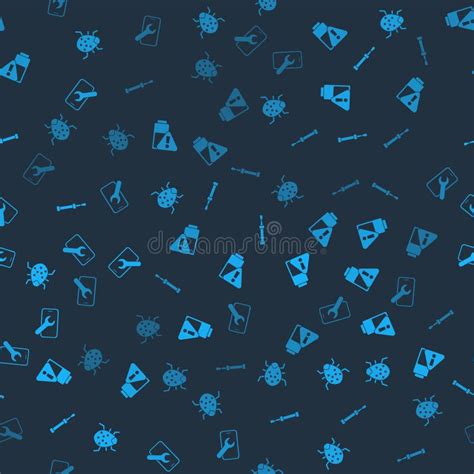 Set System Bug Smartphone Battery Charge Screwdriver And Mobile Service On Seamless Pattern