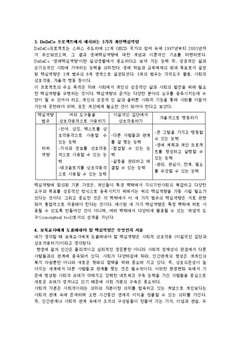 Oecd의 Deseco 프로젝트에서 제시하고 있는 3가지 개인핵심역량은 무엇이고 이를 근거로 보육교사에게 도출해내야 할 핵심역량은 무엇인지 서술하세요
