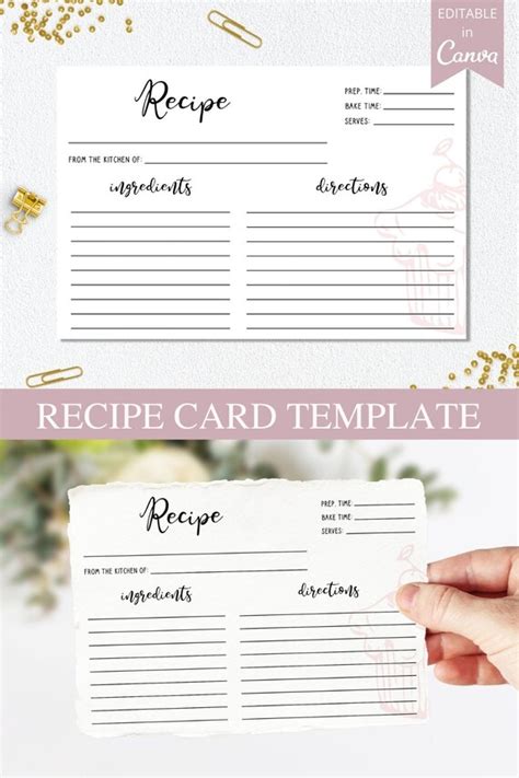 Recipe Card Template Editable Recipe Cards 4x6 Recipe Cards