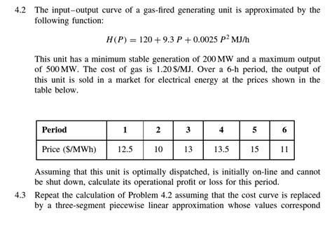 Solved The Input Output Curve Of A Gas Fired Generating Unit Chegg